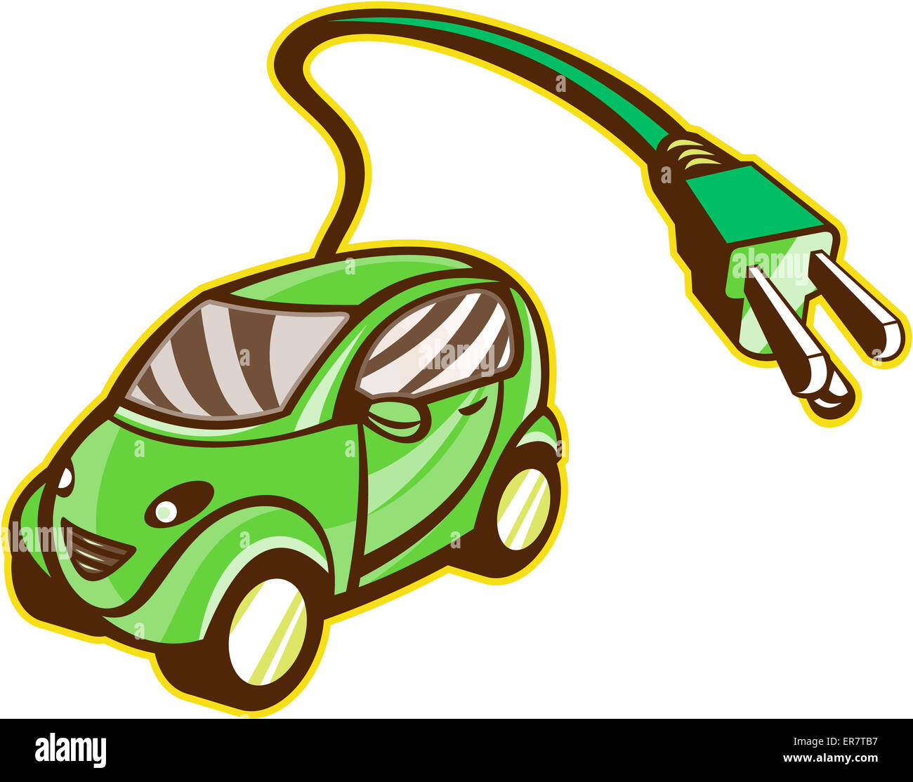 Illustration of a plug-in hybrid electric vehicle with electric plug ...