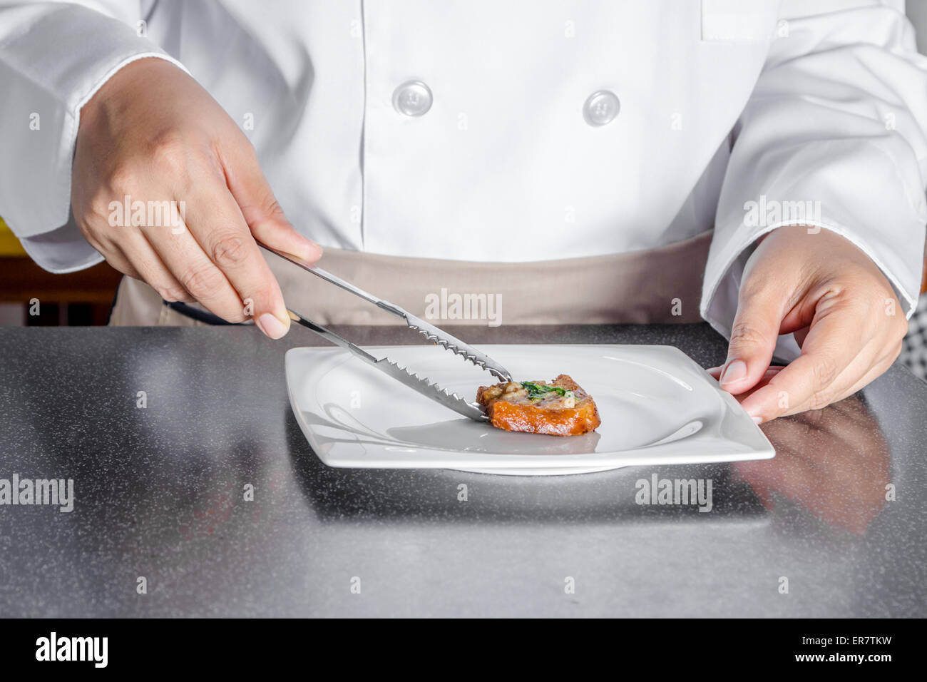 chef making bread with minced pork spread Stock Photo - Alamy