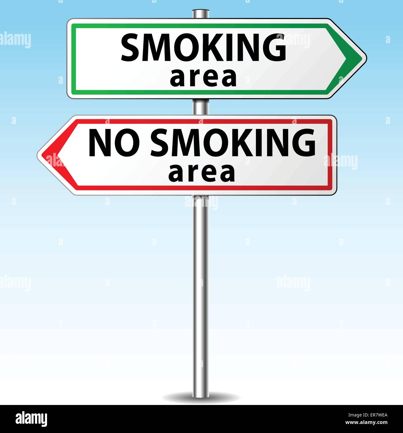 Vector illustration of smoking and no smoking area directional sign ...