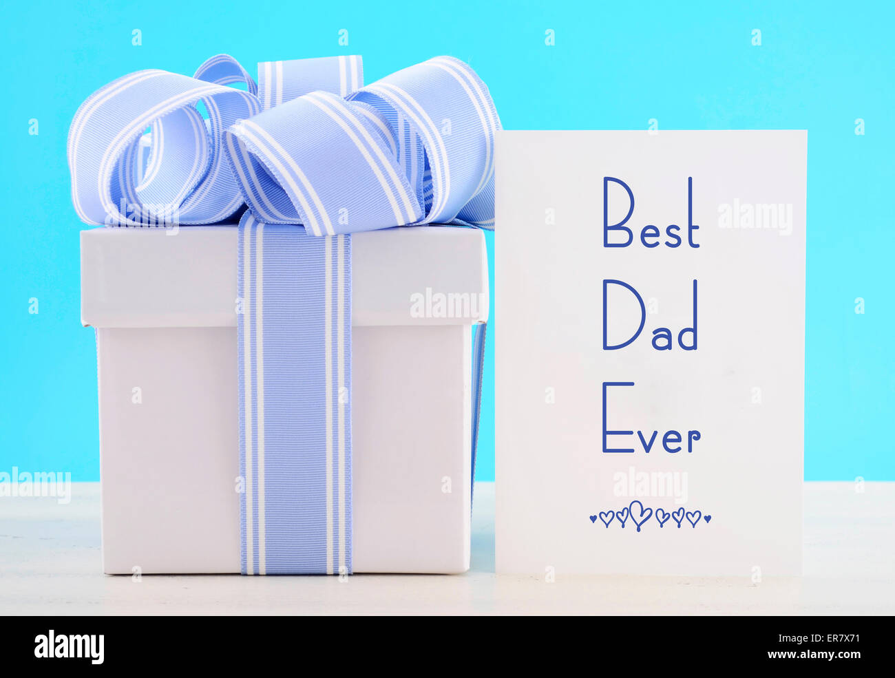 Happy Fathers Day Gift with Blue and White Ribbon with Best Dad Ever ...