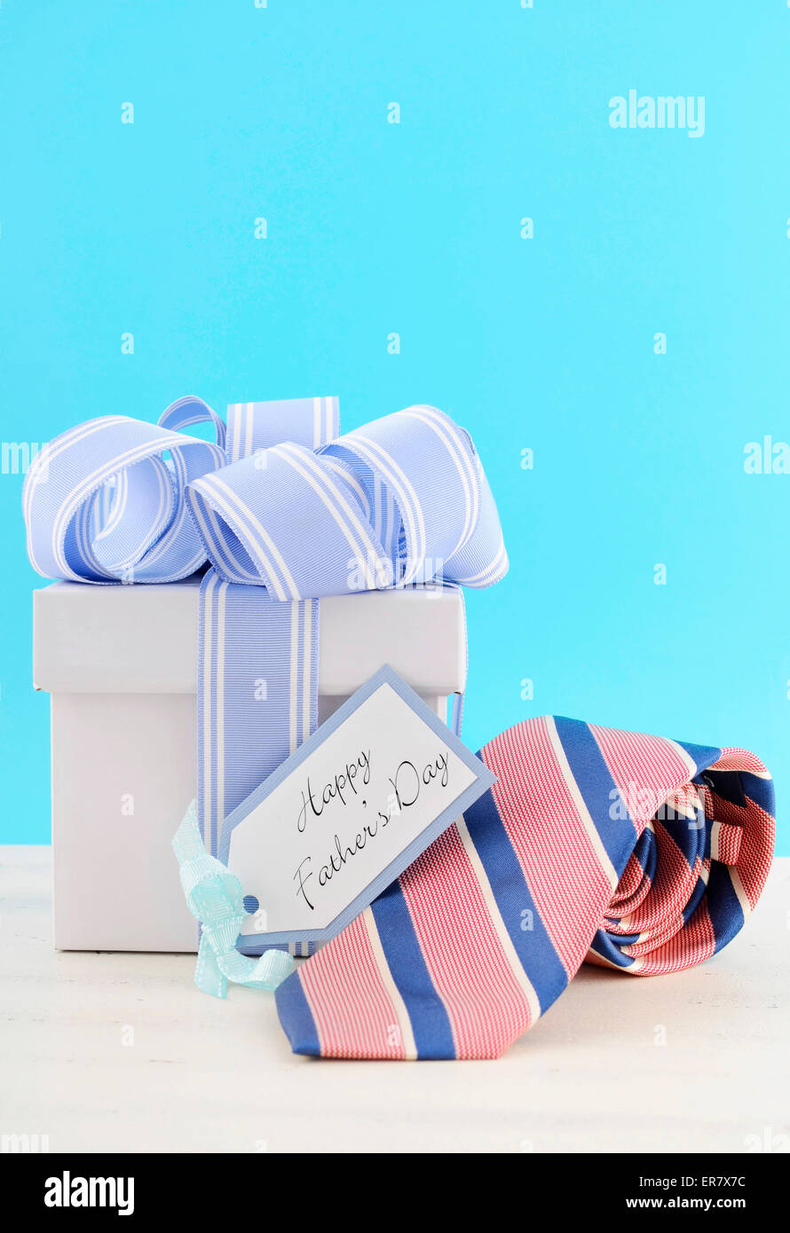 Happy Fathers Day Gift with Blue and White Ribbon with red and blue ...