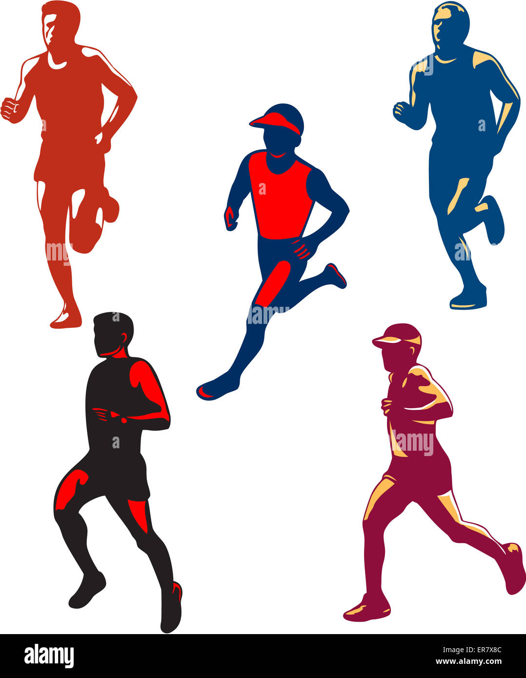 Collection or set of illustrations of marathon triathlete runner ...