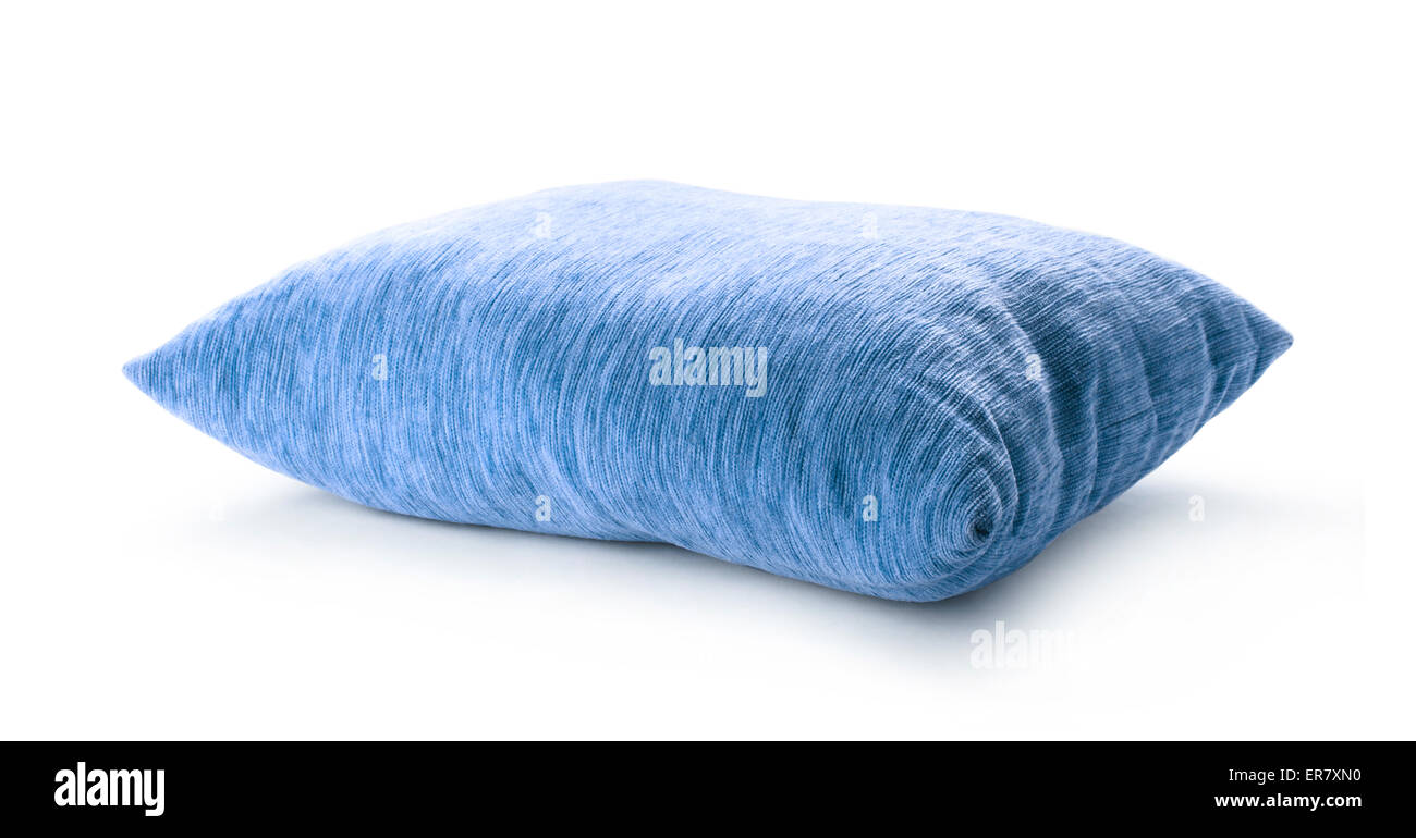 Soft blank blue pillow on white background Stock Photo - Alamy
