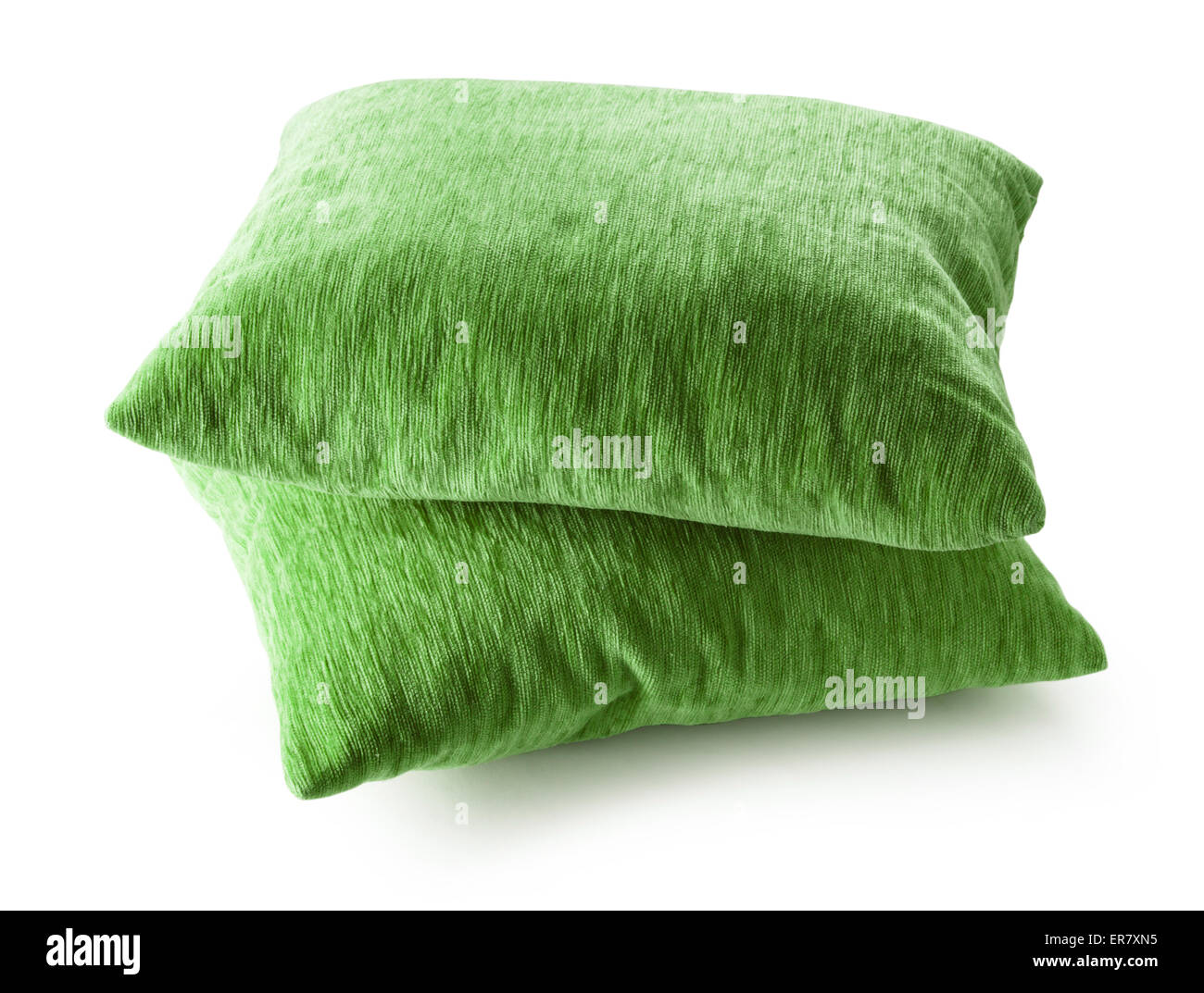 Soft blank green pillows on white background Stock Photo - Alamy