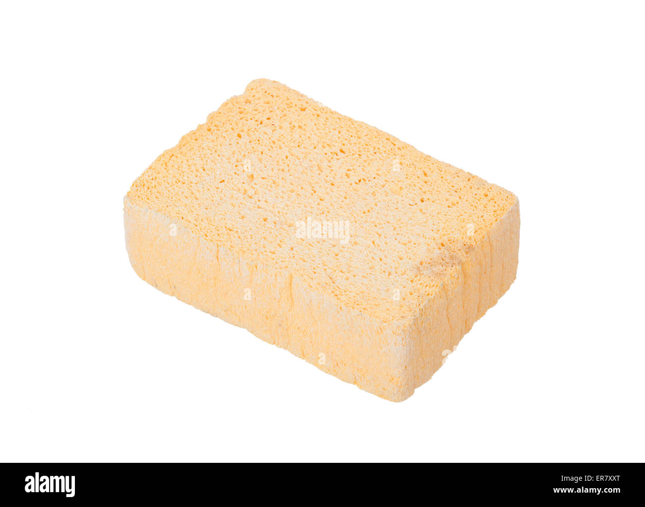 Simple old yellow sponge isolated on white Stock Photo - Alamy