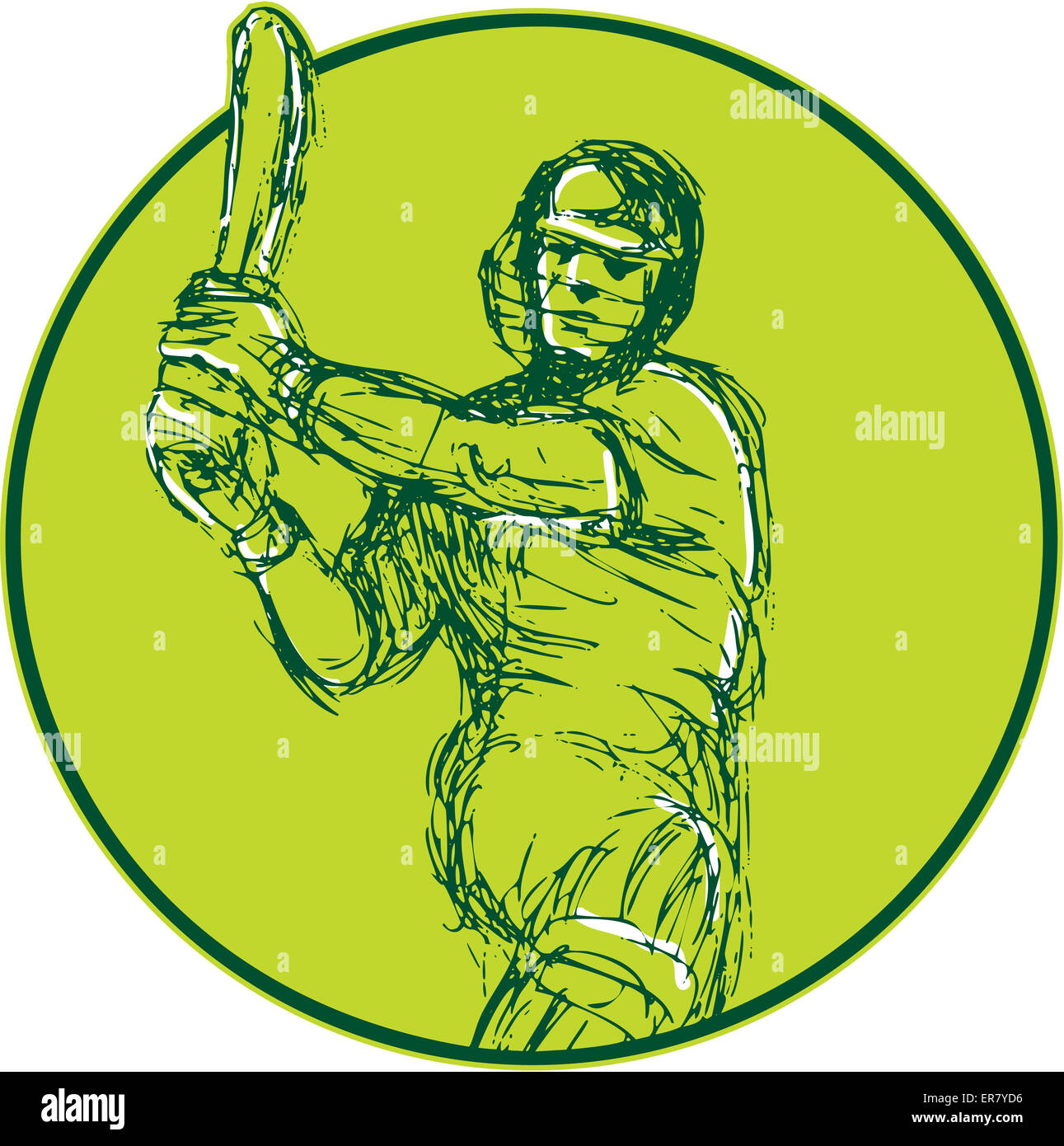 Drawing illustration of a cricket player batsman with bat batting ...