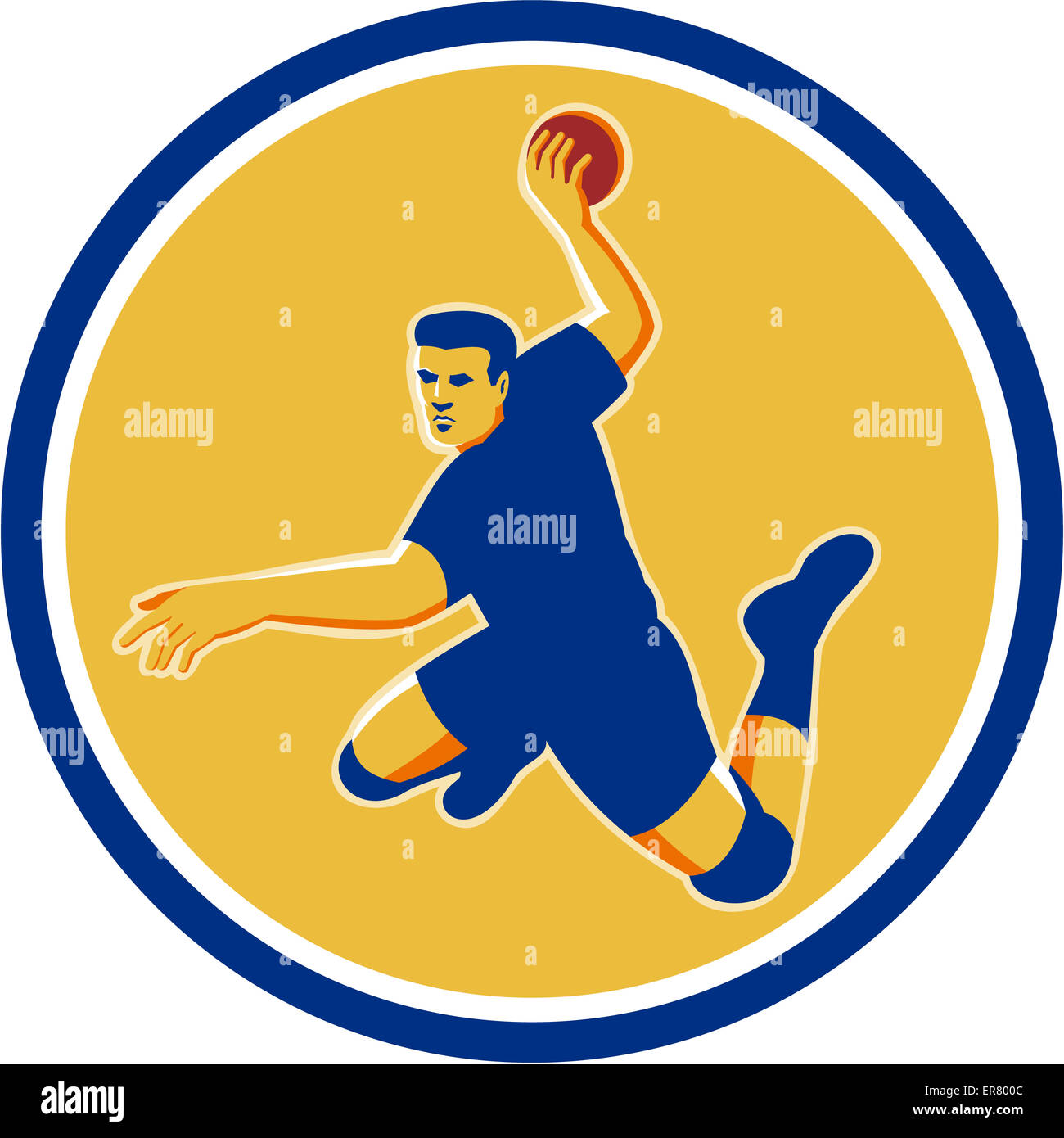 Illustration of a handball player striking jumping throwing ball viewed ...