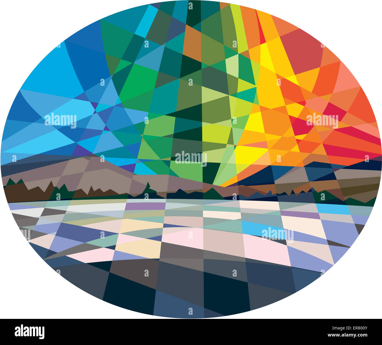 Low polygon style illustration of Northern lights or Aurora Borealis, a ...