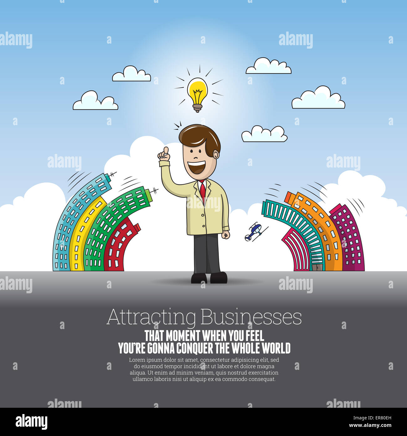 Vector cartoon illustration of a businessman with an idea attracting ...