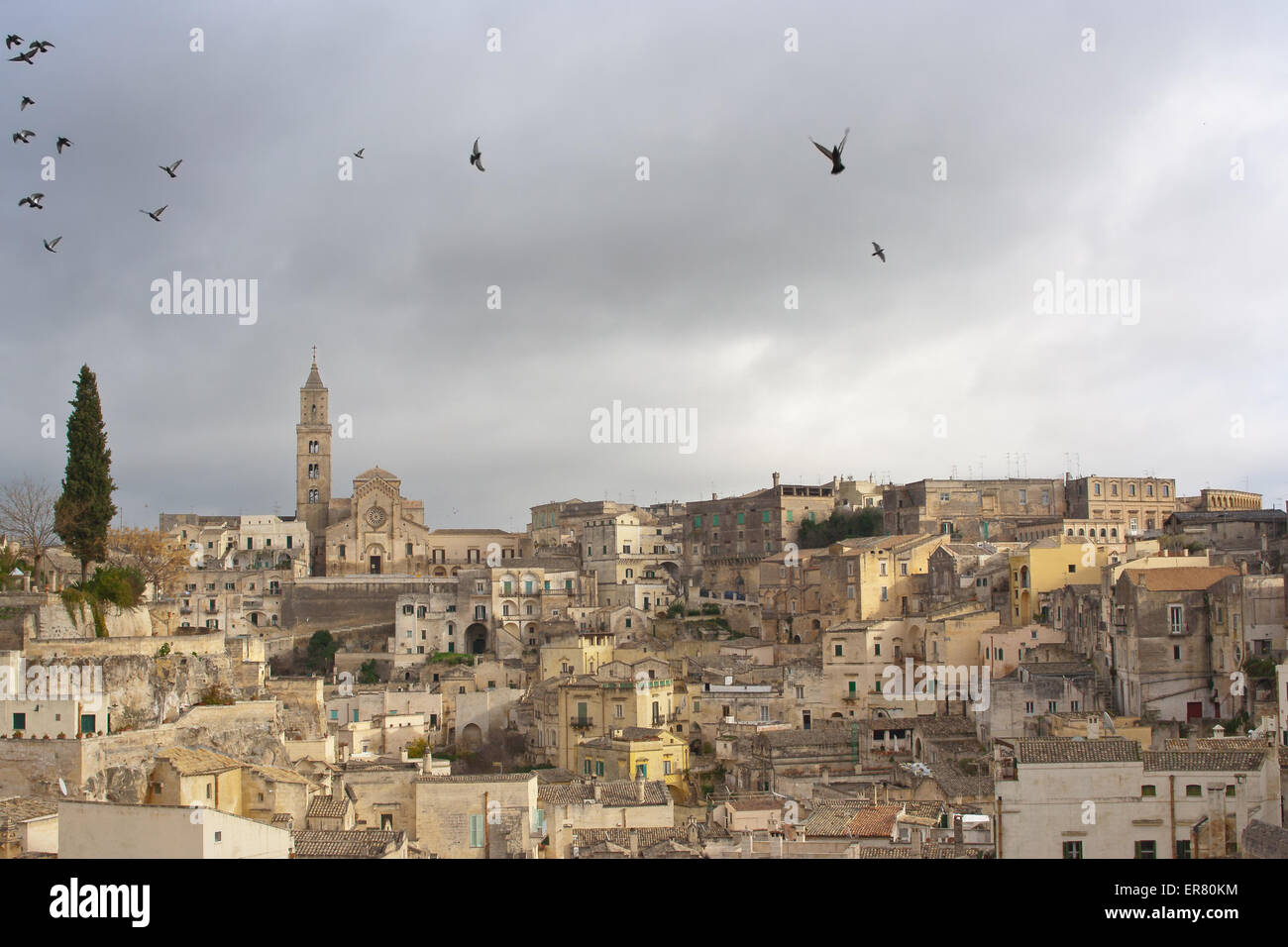 panorama of matera capital of basilicata in a cloudy sky with some ...