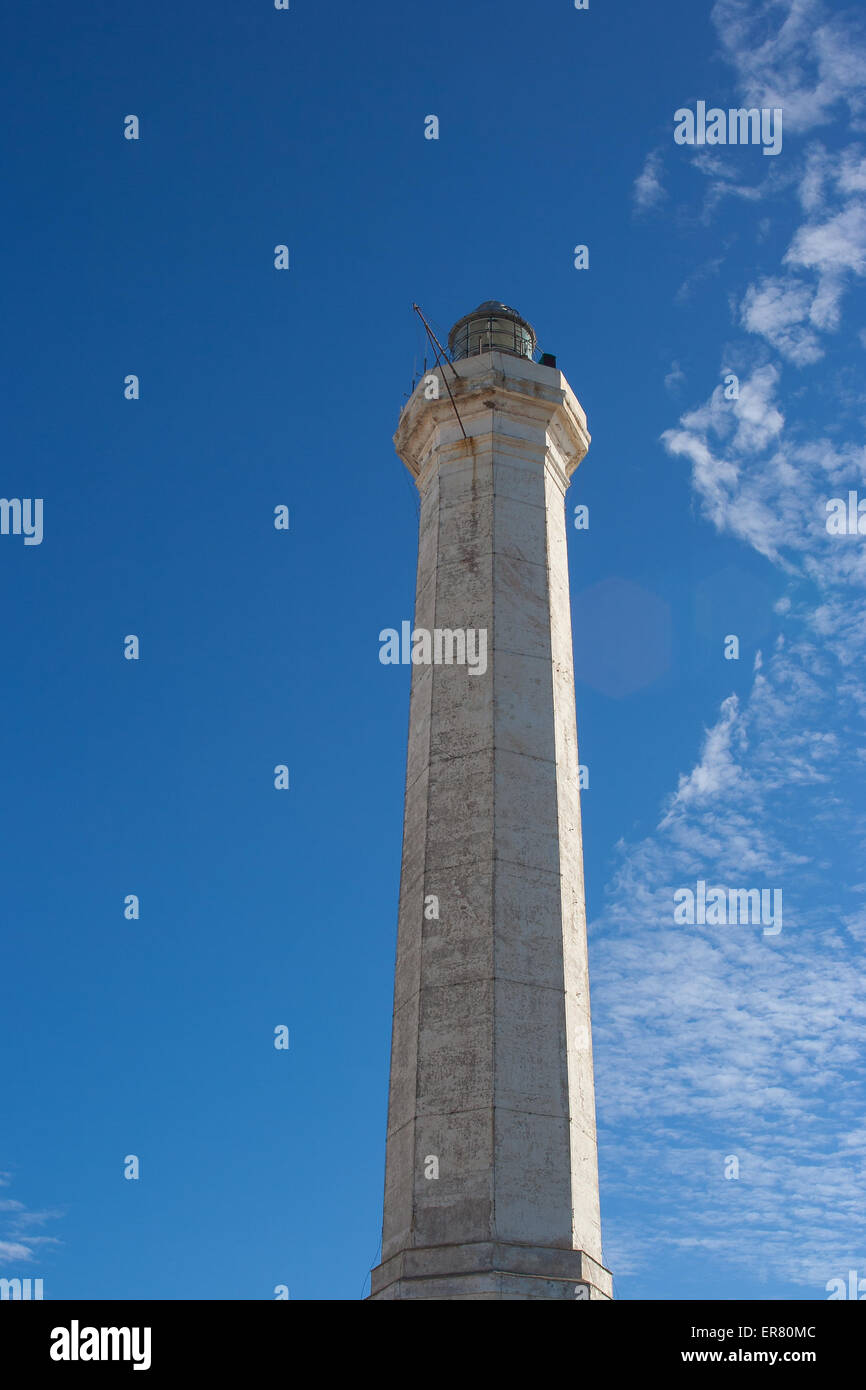lighthouse of Santa Maria di Leuca blue sky background with some withe ...