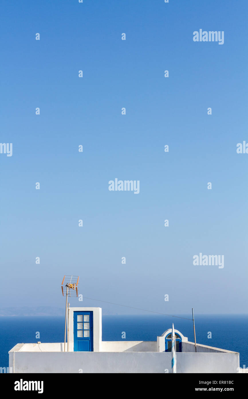 Oia rooftop. Santorini is an island in the southern Aegean Sea. Its a ...