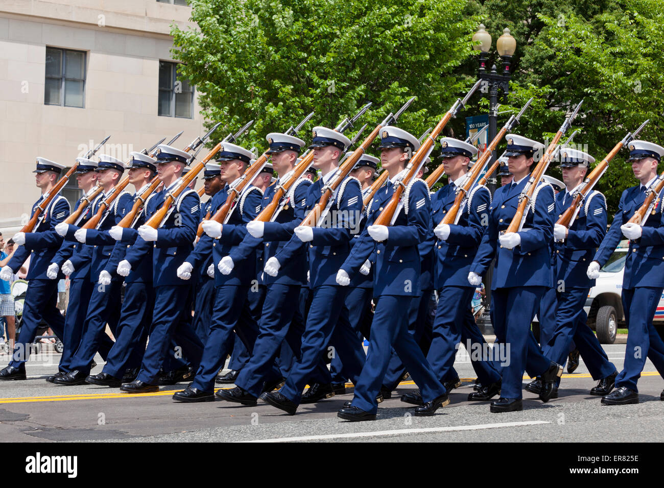 US Coast Guard ceremonial guard drill team marching in Memorial Day ...