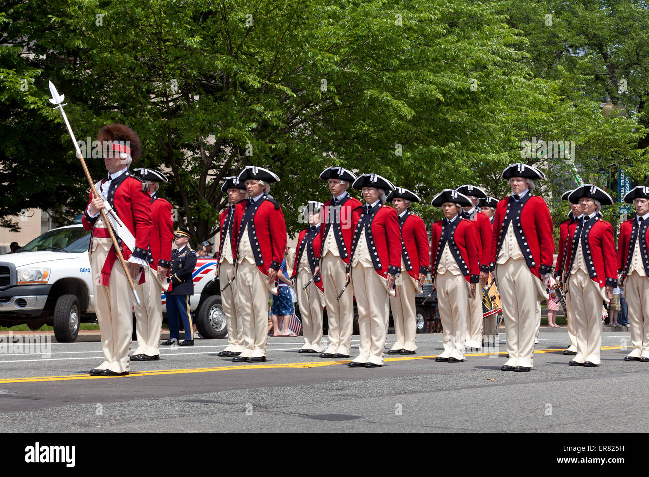 The US Army Old Guard Fife and Drum Corps at a street parade ...