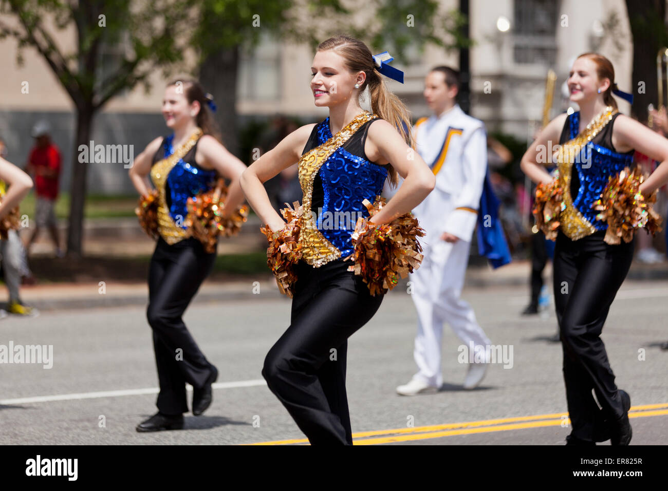 Young Caucasian high school cheerleaders in parade - USA Stock Photo ...