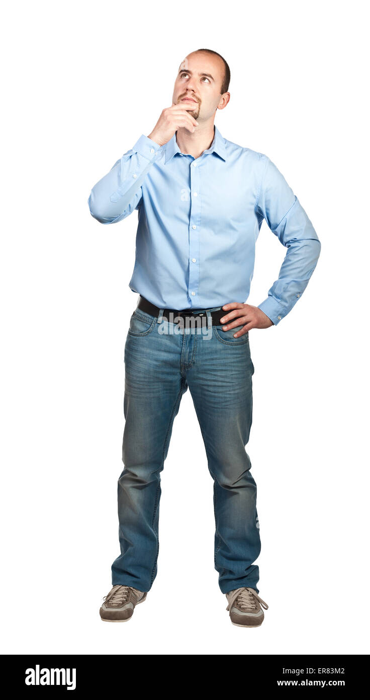 thinking man isolated on white background Stock Photo - Alamy