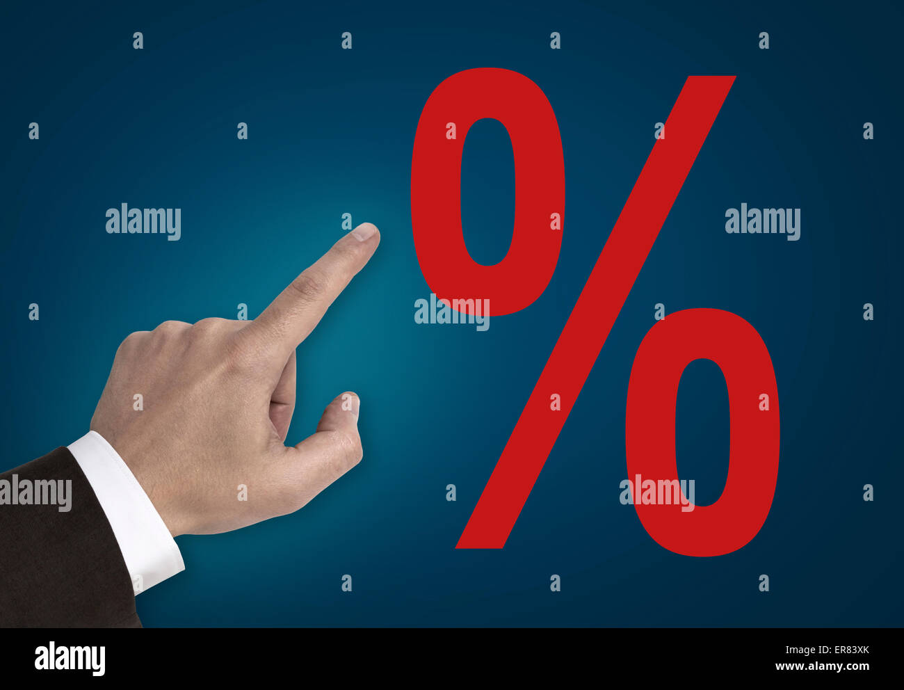 Hand pointing on percentage sign concept Stock Photo - Alamy