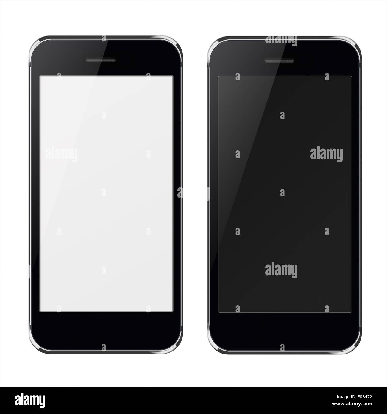 Realistic black mobile phones with black and blank screen isolated on ...