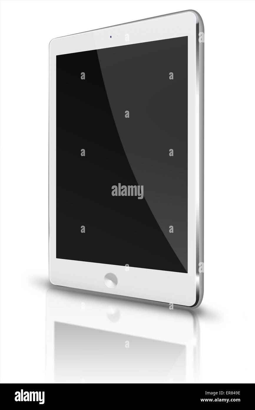 Realistic tablet computer with black screen and reflection isolated on ...