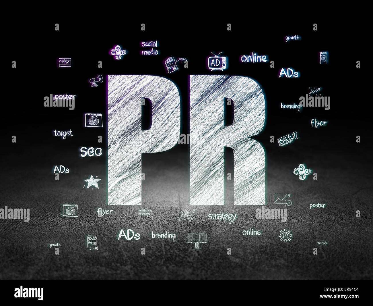 Marketing concept: PR in grunge dark room Stock Photo - Alamy