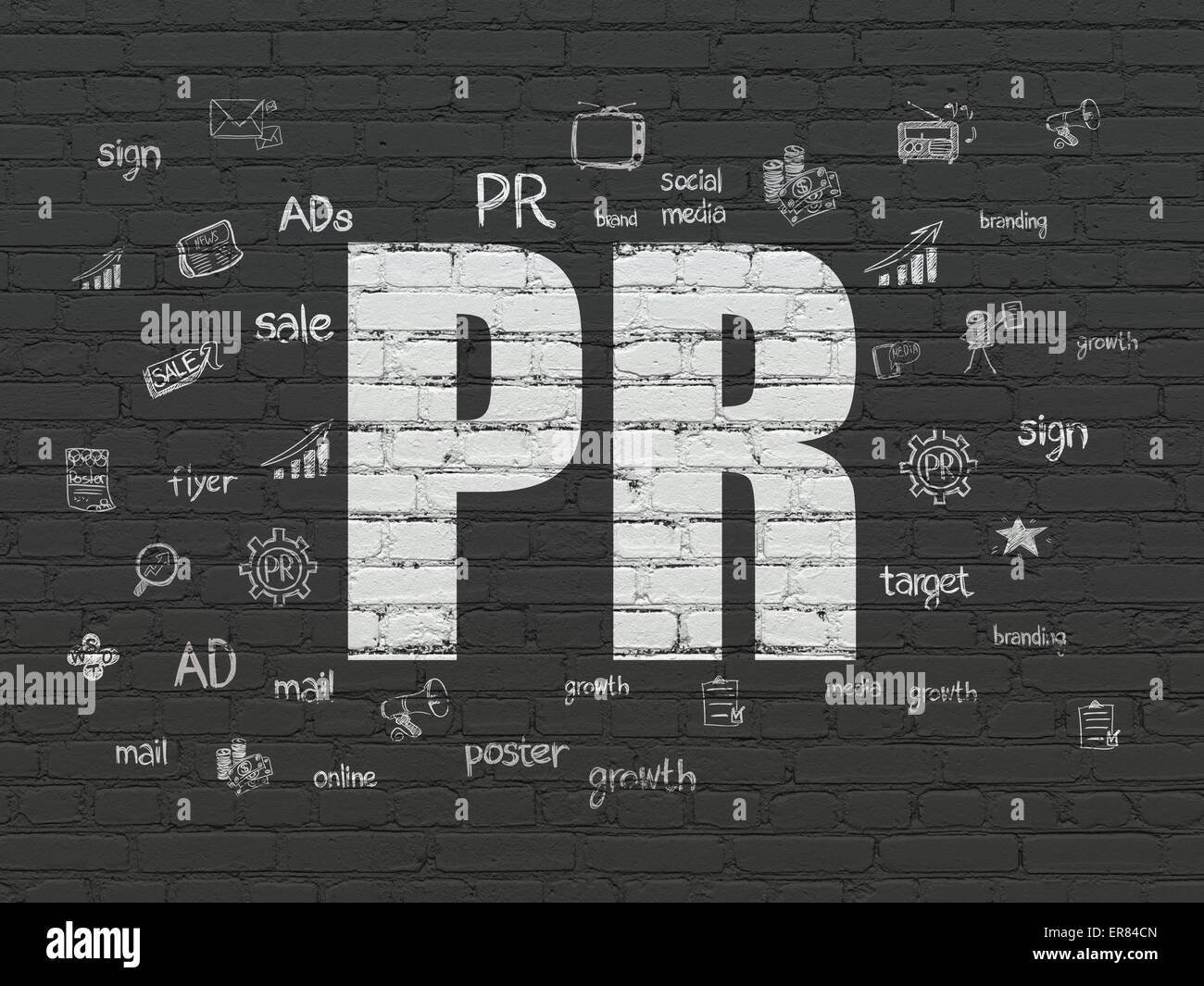 Advertising concept: PR on wall background Stock Photo - Alamy