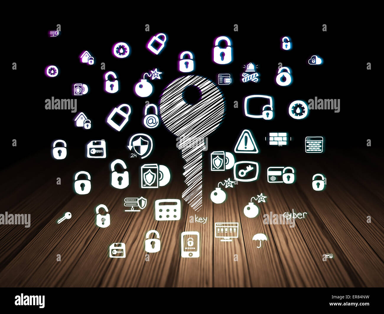 Protection concept: Key in grunge dark room Stock Photo - Alamy