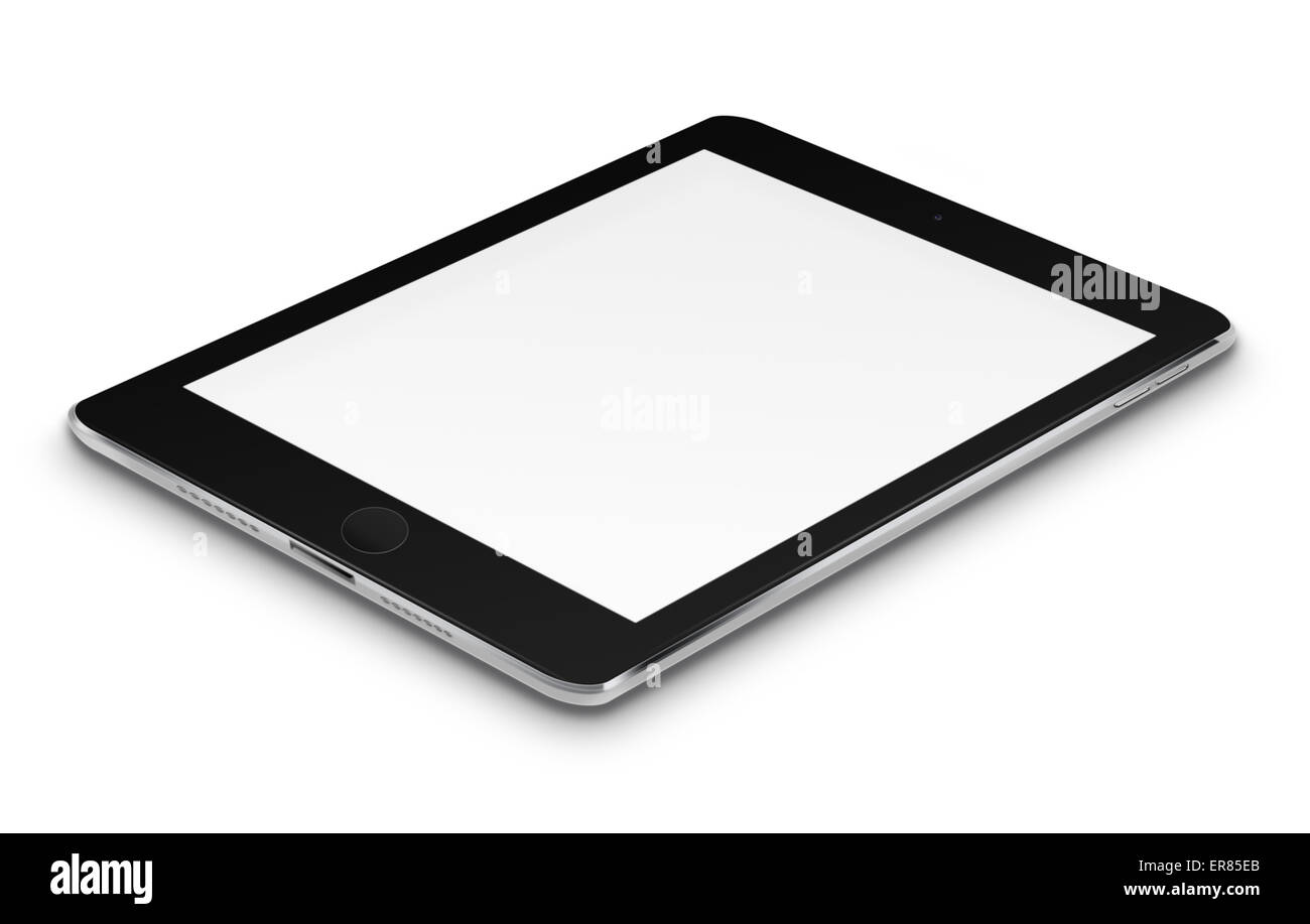 Realistic tablet computer with blank screen isolated on white ...