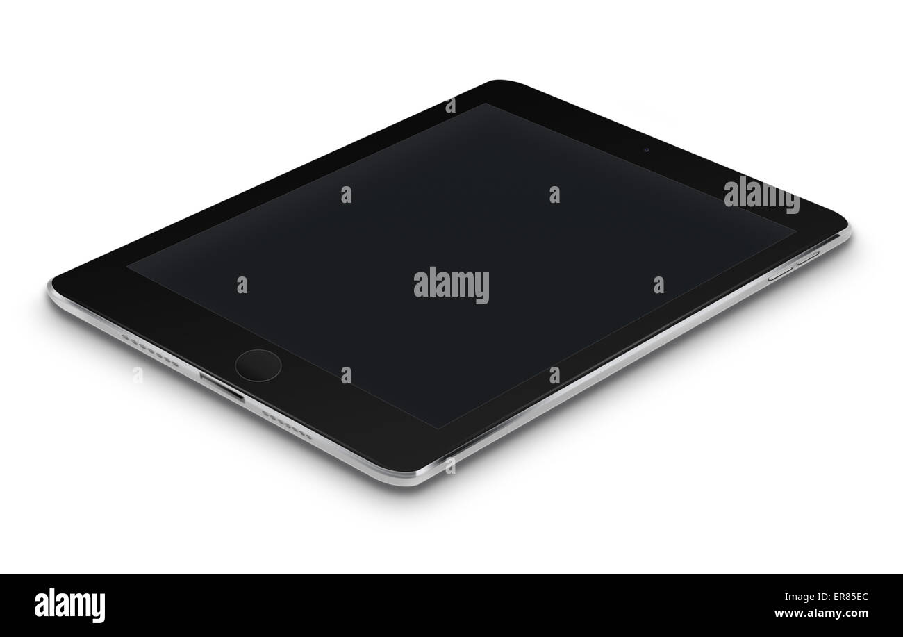 Realistic tablet computer with blank screen isolated on white ...