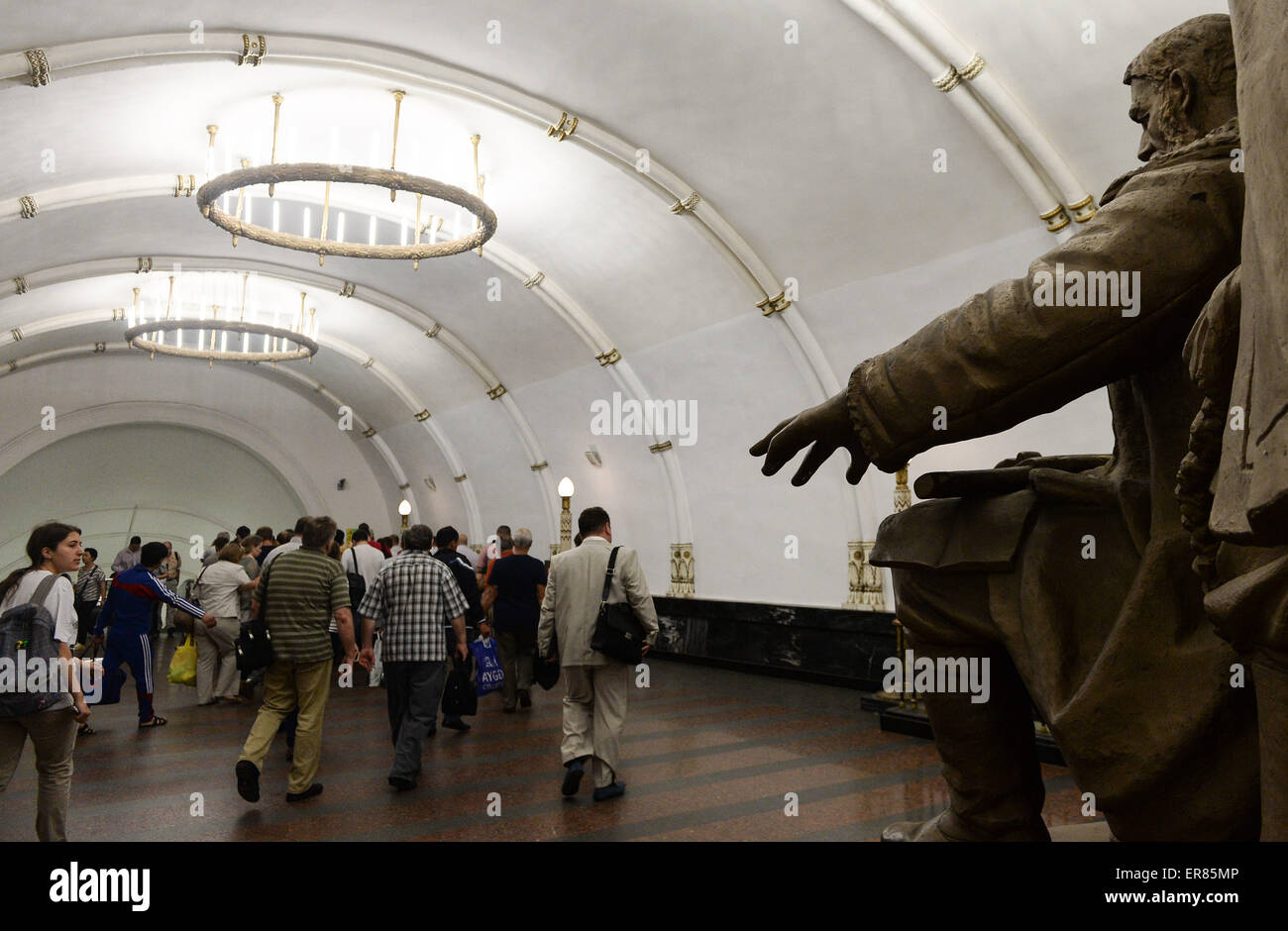 Moscow, Russia. 27th May, 2015. Passengers walk in Belorusskaya subway ...