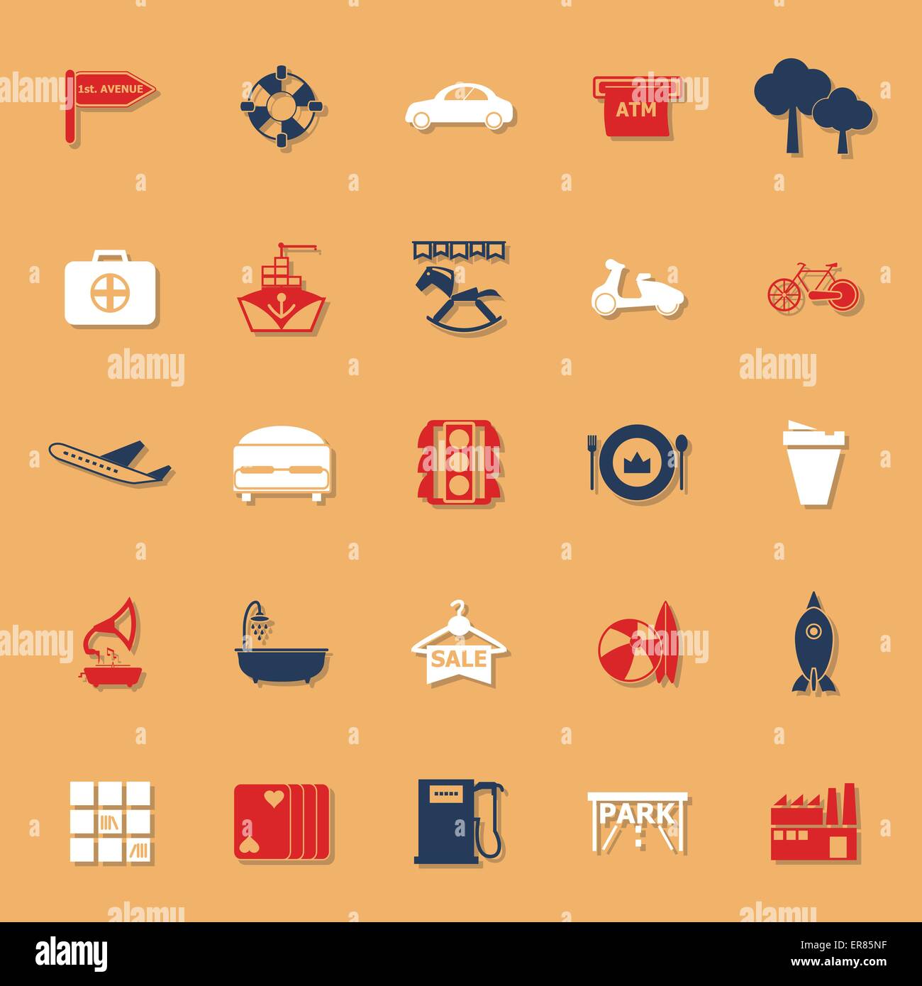 Map place classic color icons with shadow, stock vector Stock Vector ...