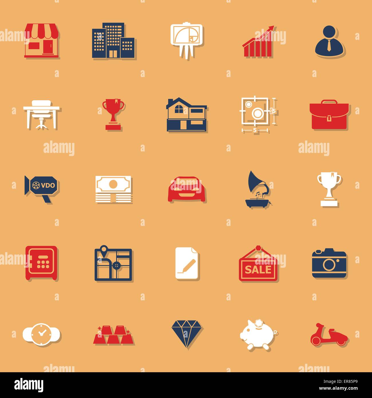 Asset and property classic color icons with shadow, stock vector Stock ...