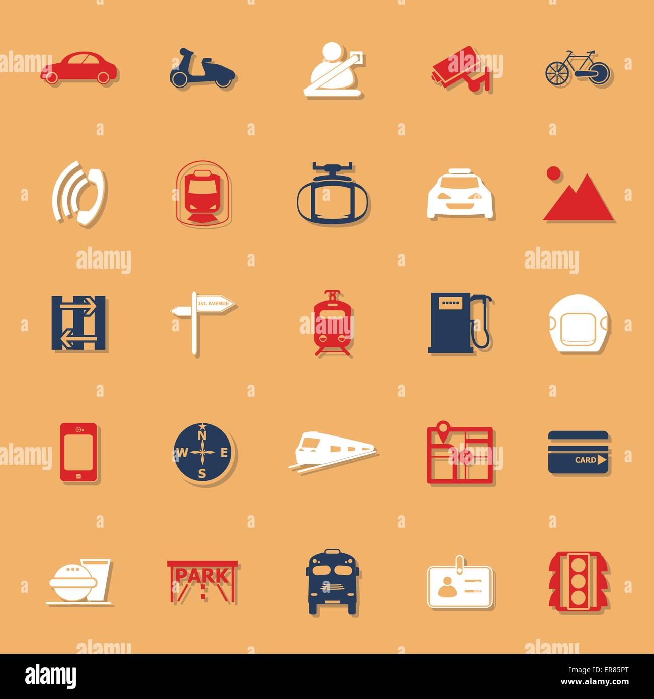 Land transport related classic color icons with shadow, stock vector ...