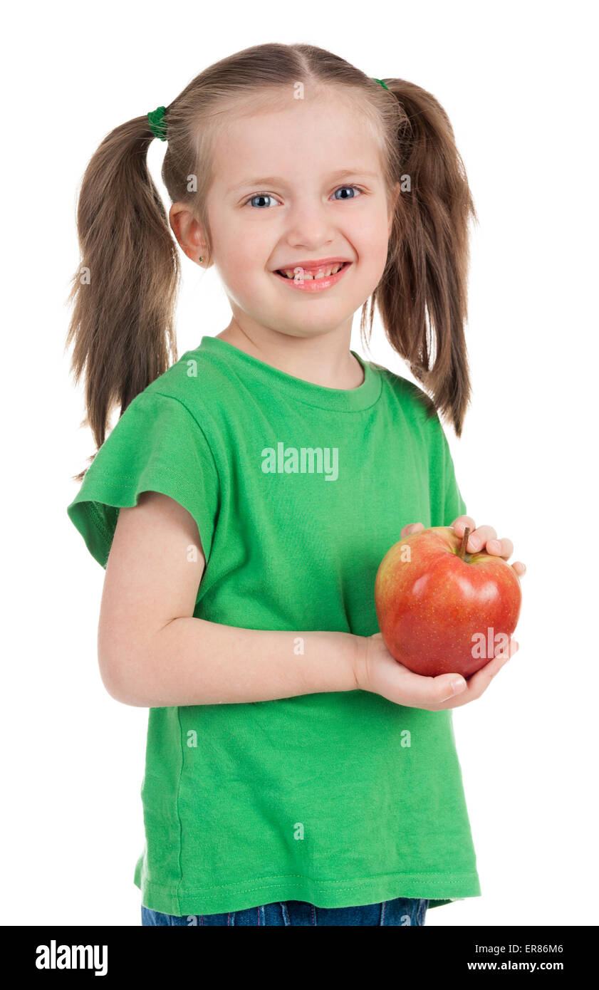 girl with red apple isolated Stock Photo - Alamy