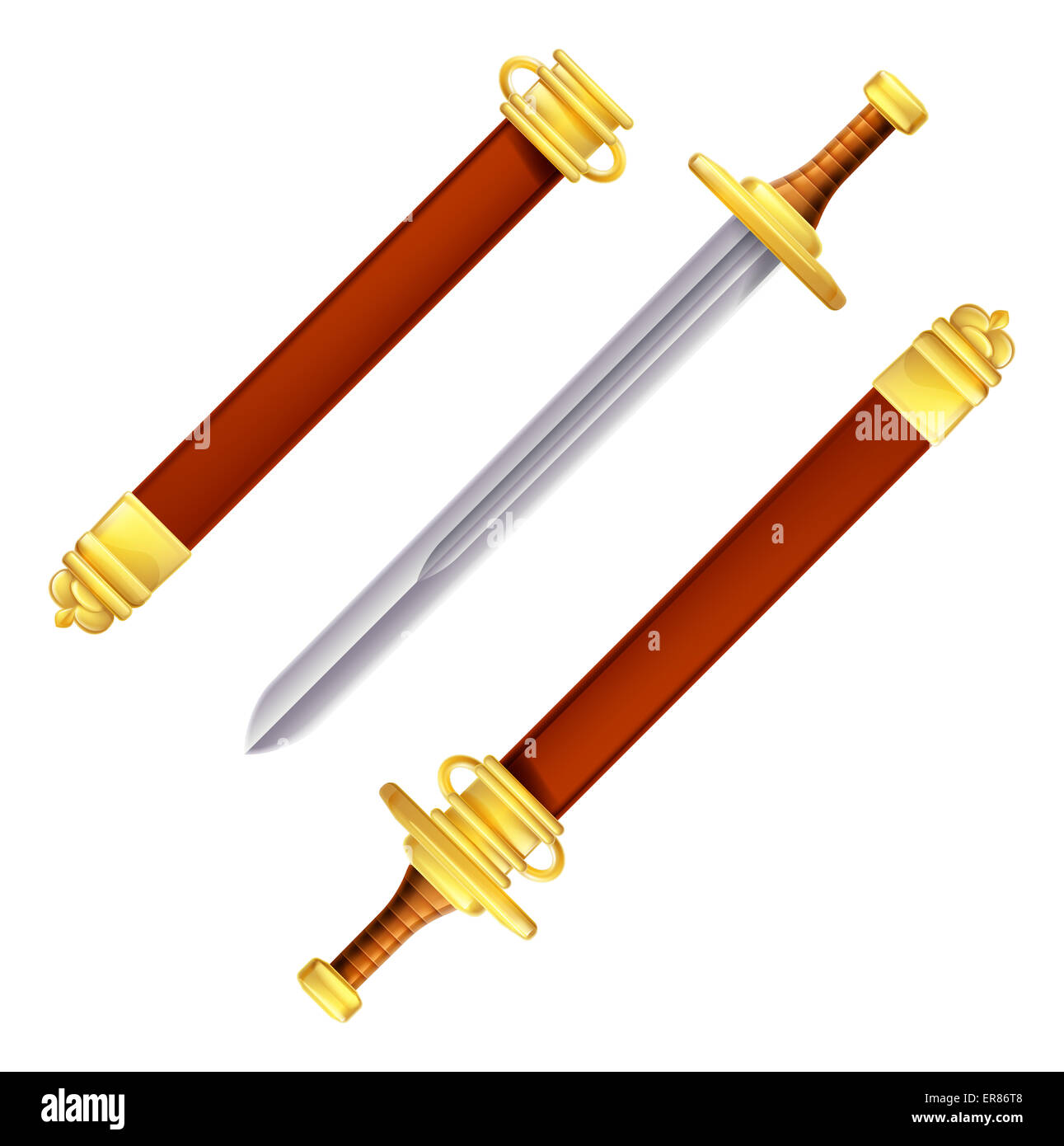 An illustration of a sword in and out of its scabbard Stock Photo - Alamy