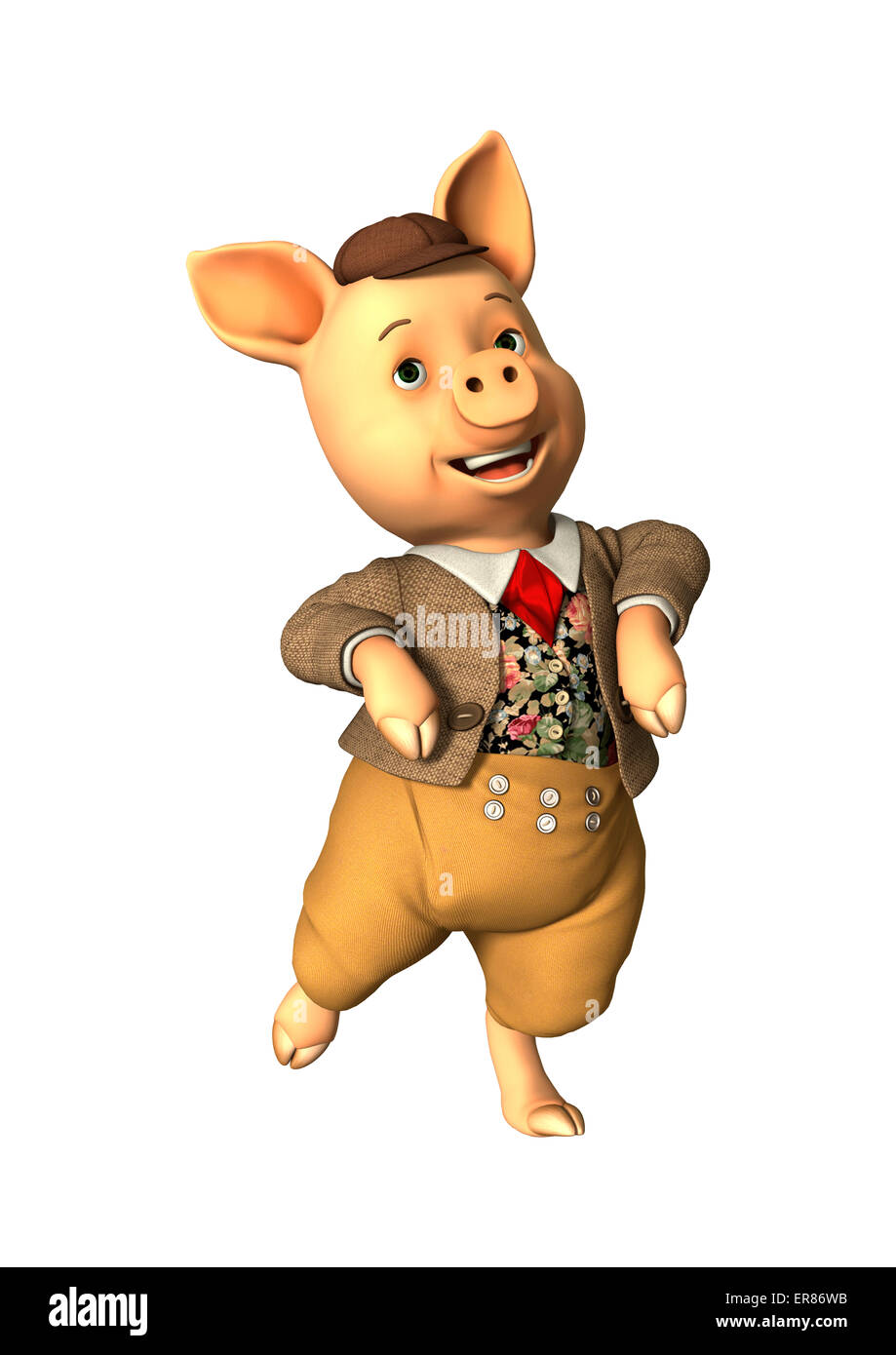3D digital render of a little fairytale pig dancing isolated on white ...