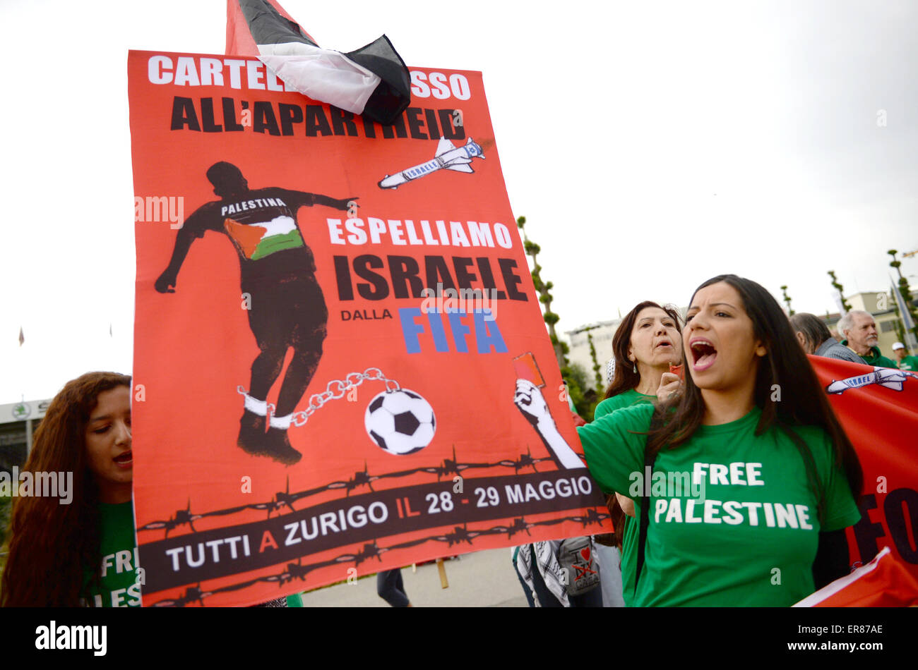 Palestinian activists hold red banners reading 'Red Card for Israel ...