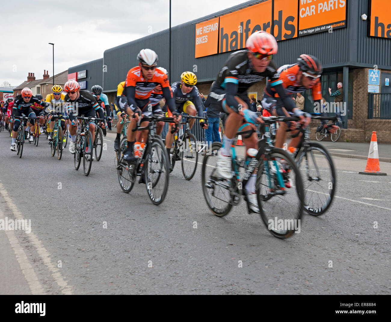 Cyclists competing in the Tour de Yorkshire 2015 cycle cycling race ...