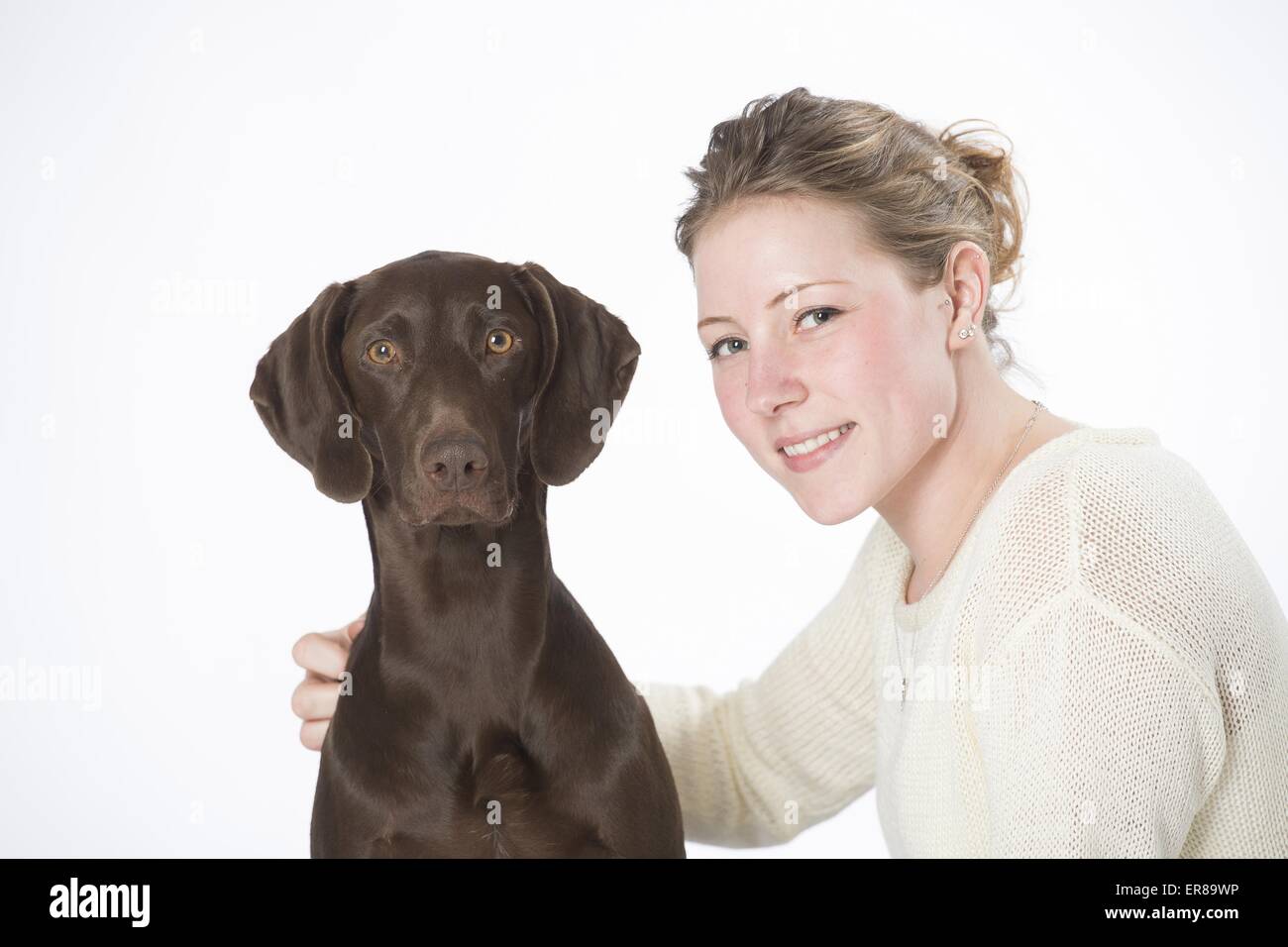 woman and German shorthaired Pointer Stock Photo - Alamy