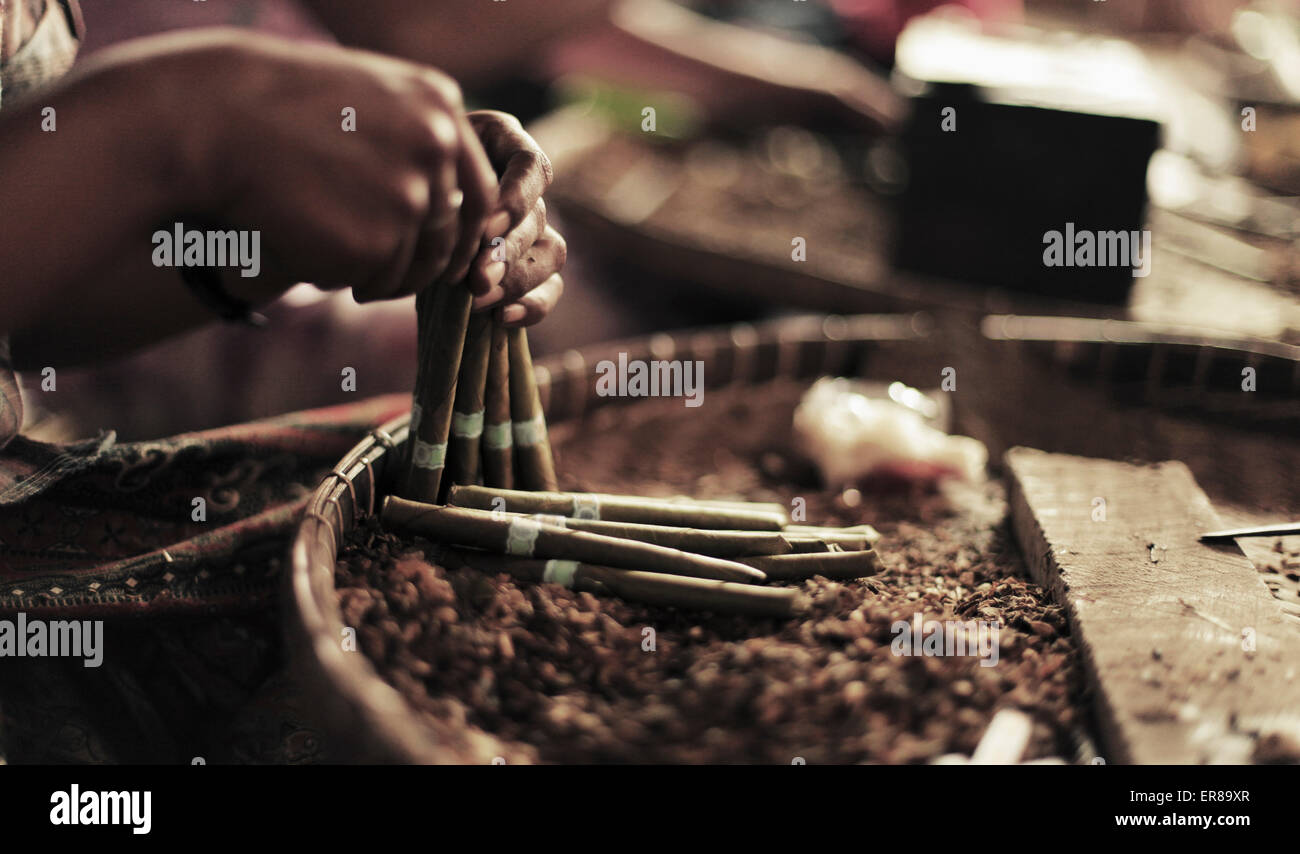 Cropped image of hands making cheroots Stock Photo - Alamy