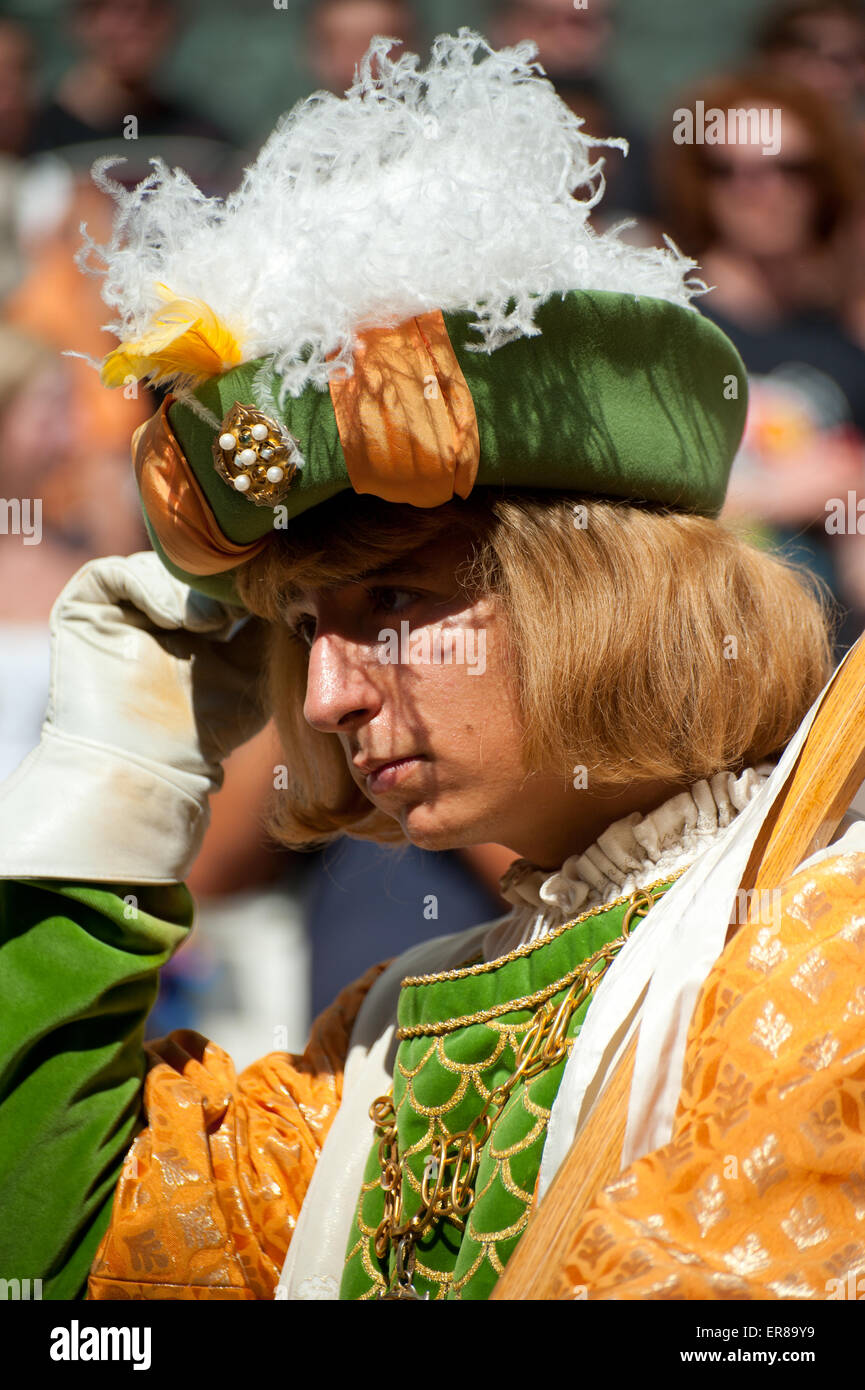 young man in the costume of the Contrada della Selva at Corteo Storico ...