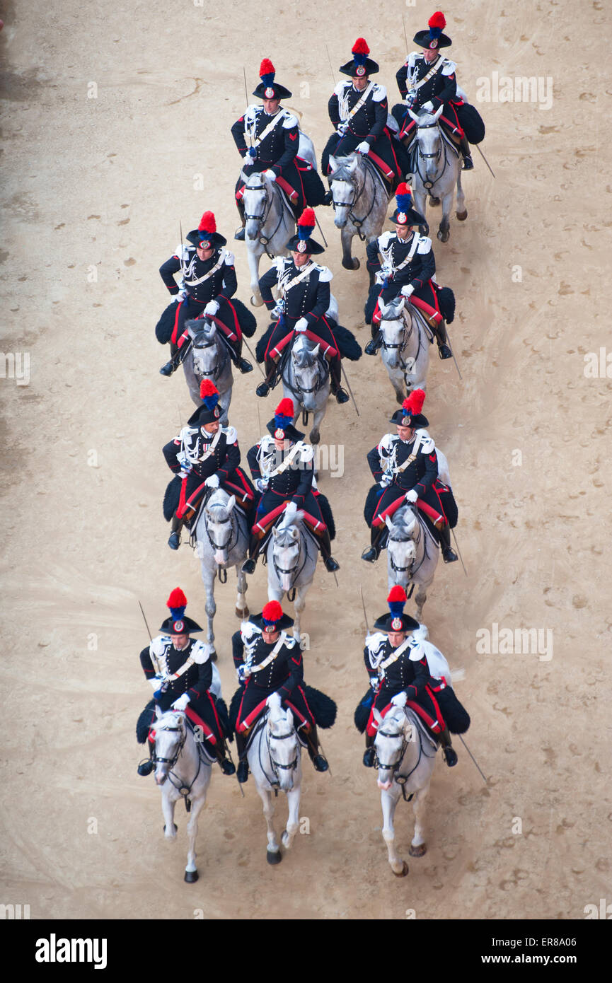 Carabinieri on horseback demonstrate a mounted charge around the ...