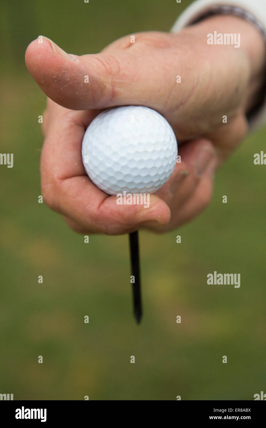 Cropped image of hand holding golf ball outdoors Stock Photo - Alamy