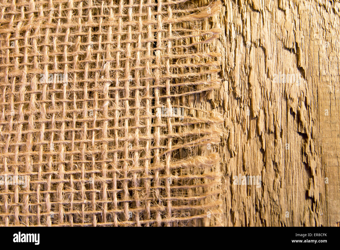 Burlap napkin on rustic wooden background (table, texture Stock Photo ...