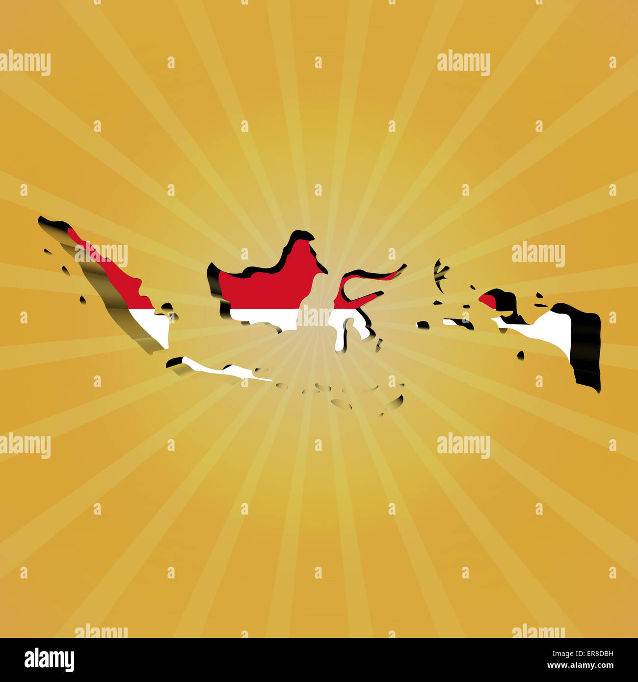 Indonesia sunburst map with flag illustration Stock Photo - Alamy