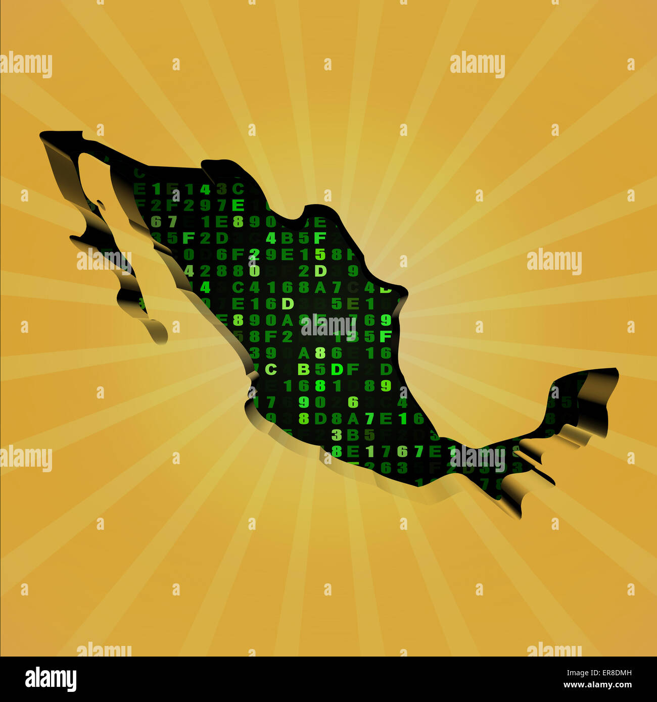 Mexico sunburst map with hex code illustration Stock Photo - Alamy