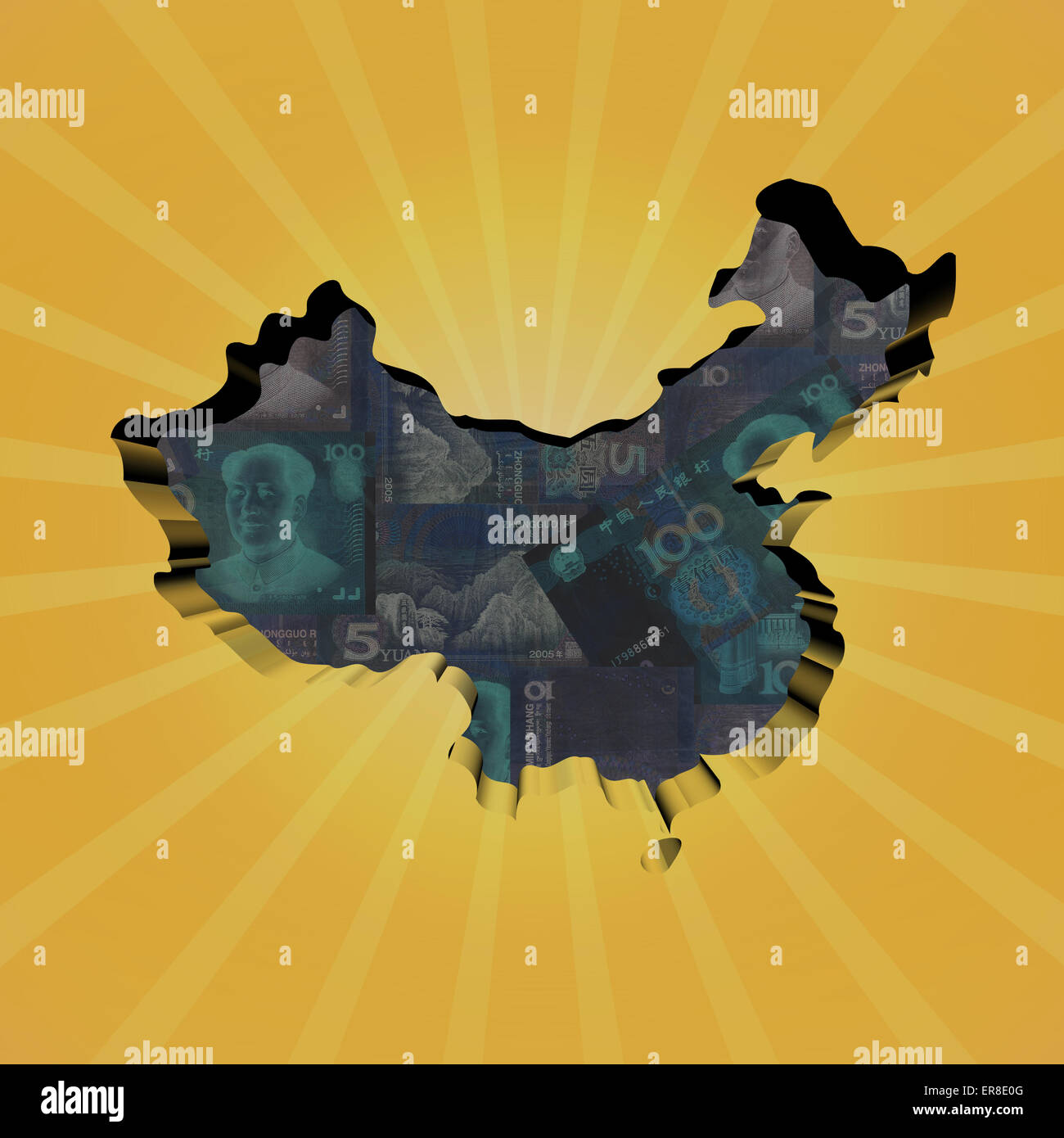 China map on Yuan sunburst illustration Stock Photo - Alamy