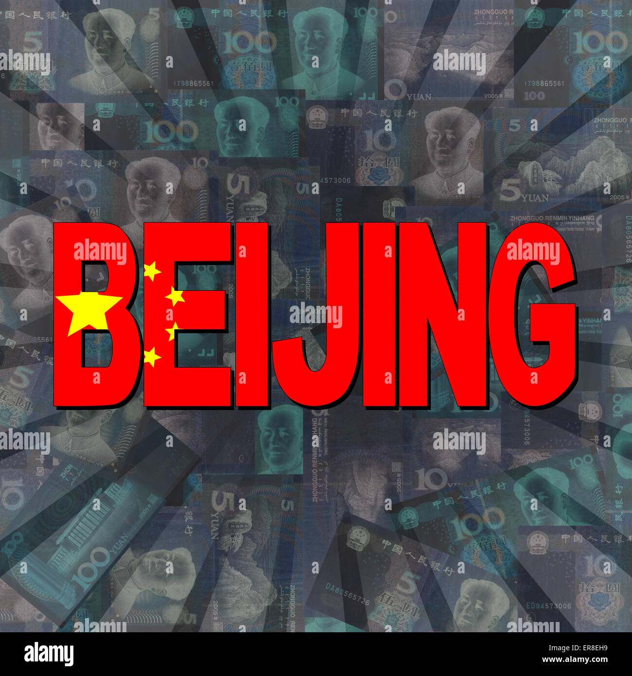 Beijing flag text on Yuan sunburst illustration Stock Photo - Alamy