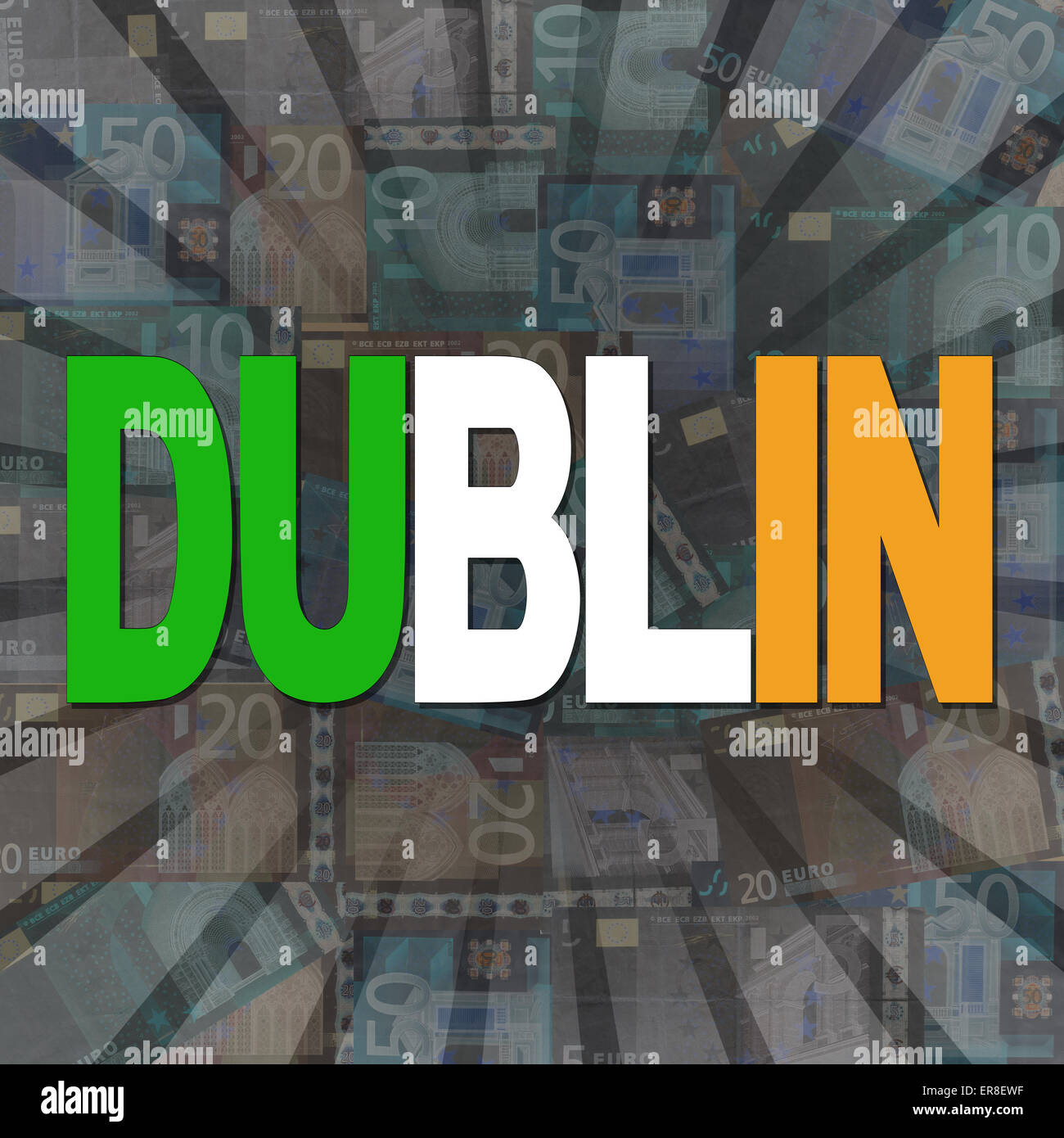 Dublin flag text on Euros sunburst illustration Stock Photo - Alamy