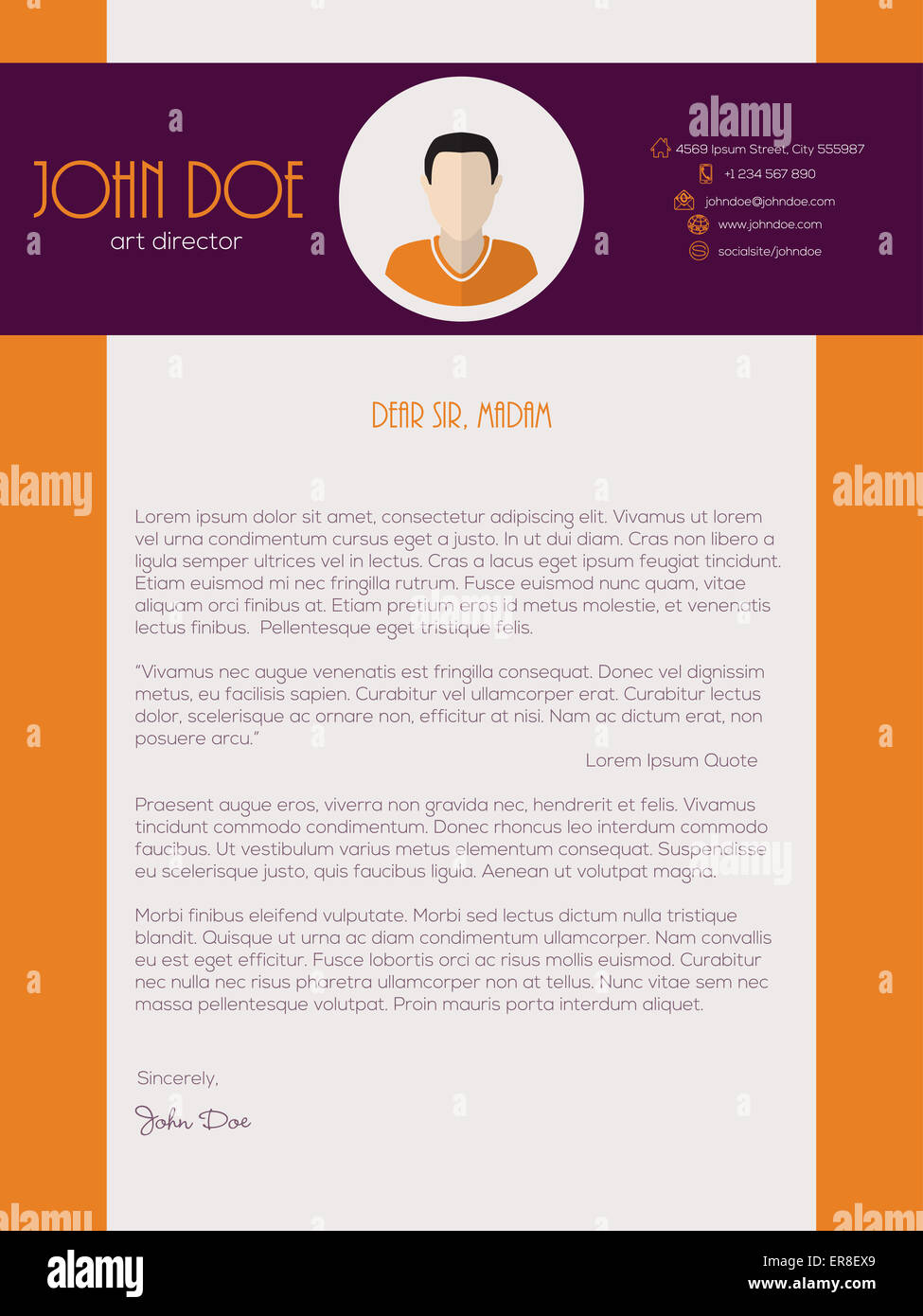 Modern cover letter design with orange purple colors Stock Photo - Alamy