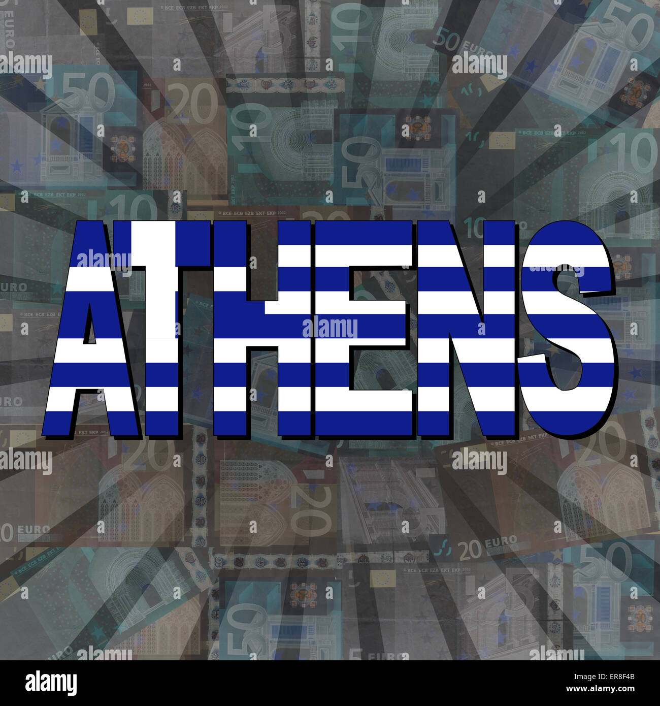 Athens flag text on Euros sunburst illustration Stock Photo - Alamy